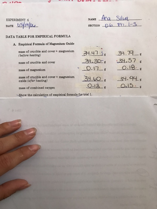 Solved NAME EXPERIMENT 6 Ana Silva DATE 05/19/06 SECTION Ob | Chegg.com
