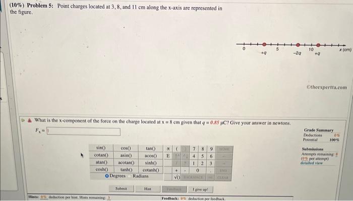 Solved (10\%) Problem 5: Point charges located at 3,8 , and | Chegg.com