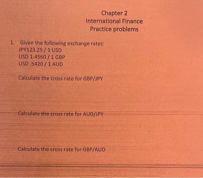 Solved Calculate the cross rate for AUD/JPY Calculate the | Chegg.com