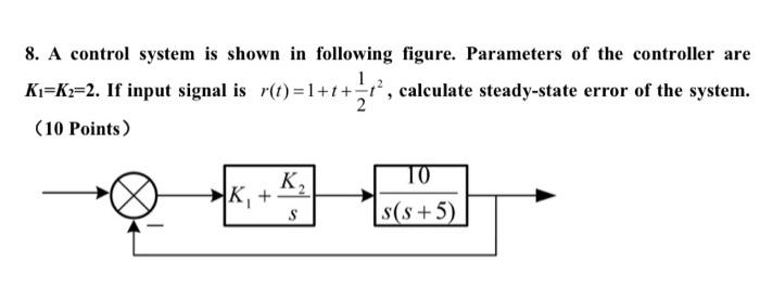 Solved 8. A control system is shown in following figure. | Chegg.com