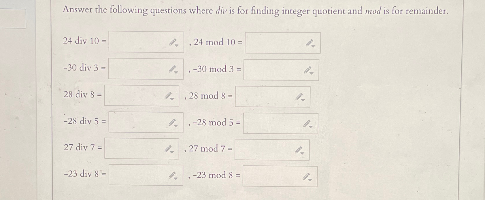 Solved Answer the following questions where div is for | Chegg.com