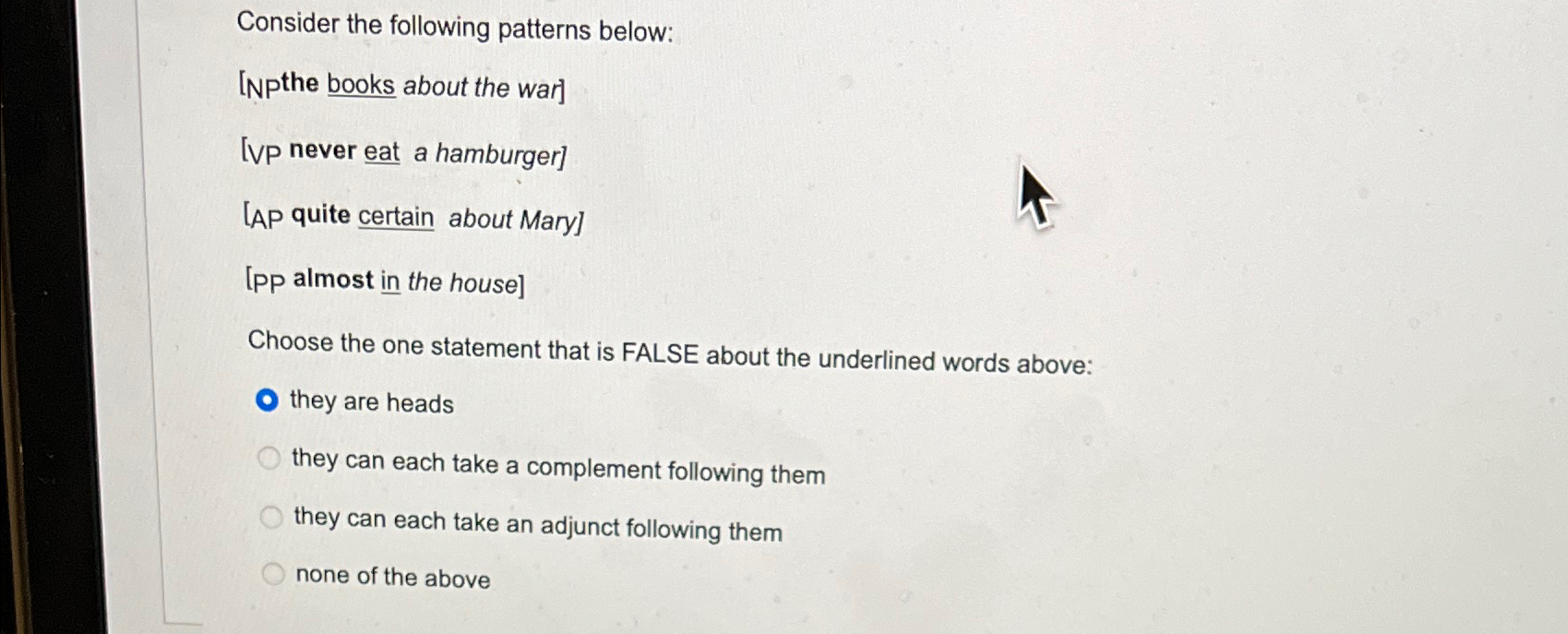 Solved Consider the following patterns below:[NPthe books | Chegg.com