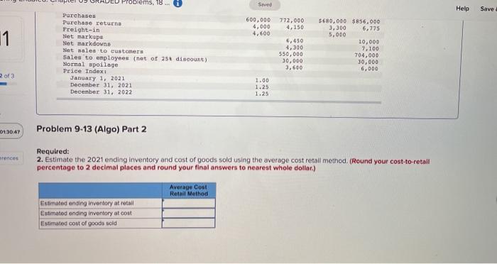 Solved 11 Required Information Problem 9-13 (Algo) Retail | Chegg.com
