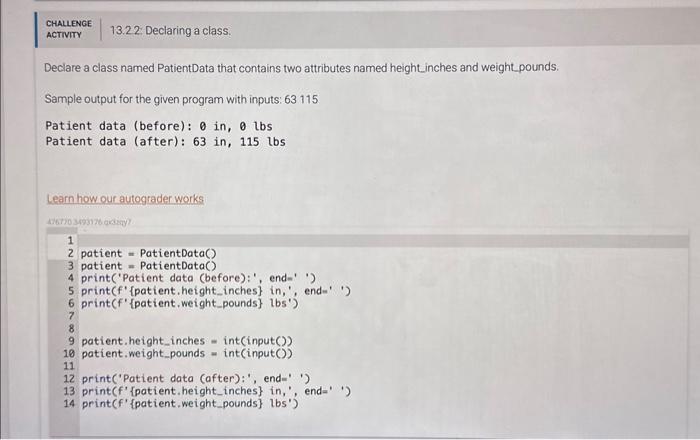 Solved Declare a class named PatientData that contains two | Chegg.com
