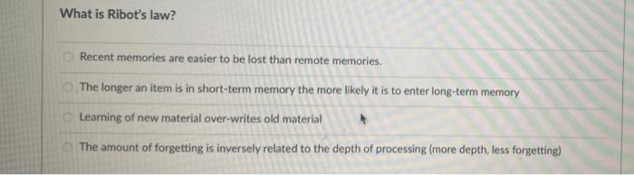 Solved What is Ribot's law? Recent memories are easier to be | Chegg.com
