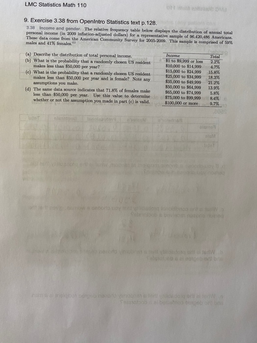 Solved LMC Statistics Math 110 He 9. Exercise 3.38 from | Chegg.com