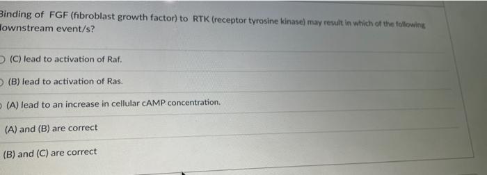 Solved Binding of FGF (fibroblast growth factor) to RTK | Chegg.com