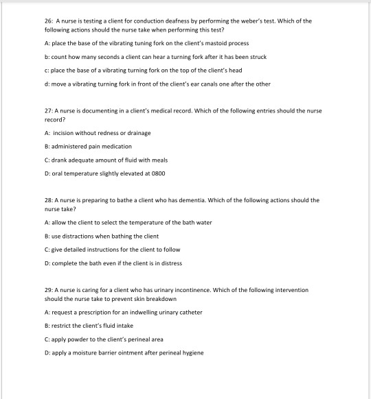 Solved 26: A nurse is testing a client for conduction | Chegg.com