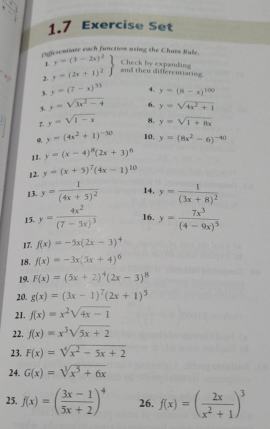 Solved 1.7 Exercise Set Differentiate each function using | Chegg.com
