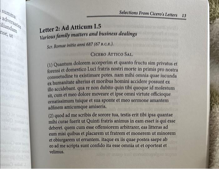 etter 2: Ad Atticum I.5 Jarious family matters and | Chegg.com