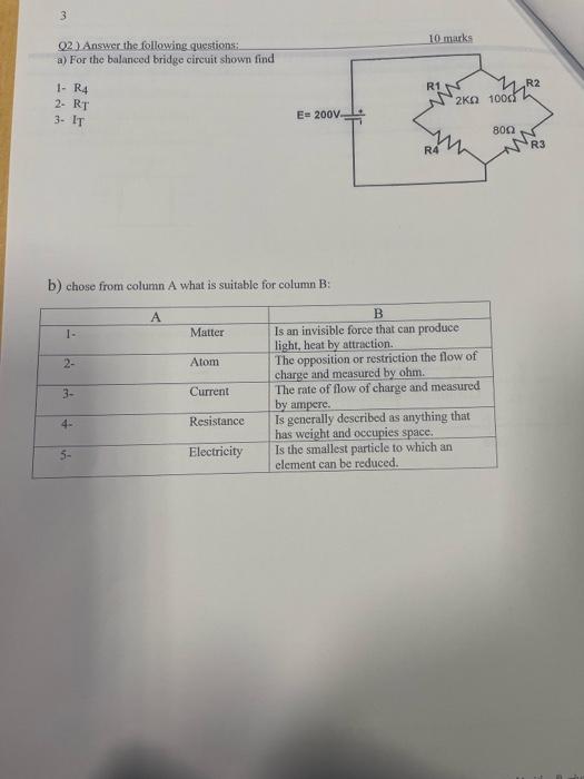 Solved 3 Q2) Answer the following questions: a) For the | Chegg.com
