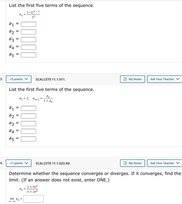 Solved List the first five terms of the sequence. 2- (-1)" - | Chegg.com
