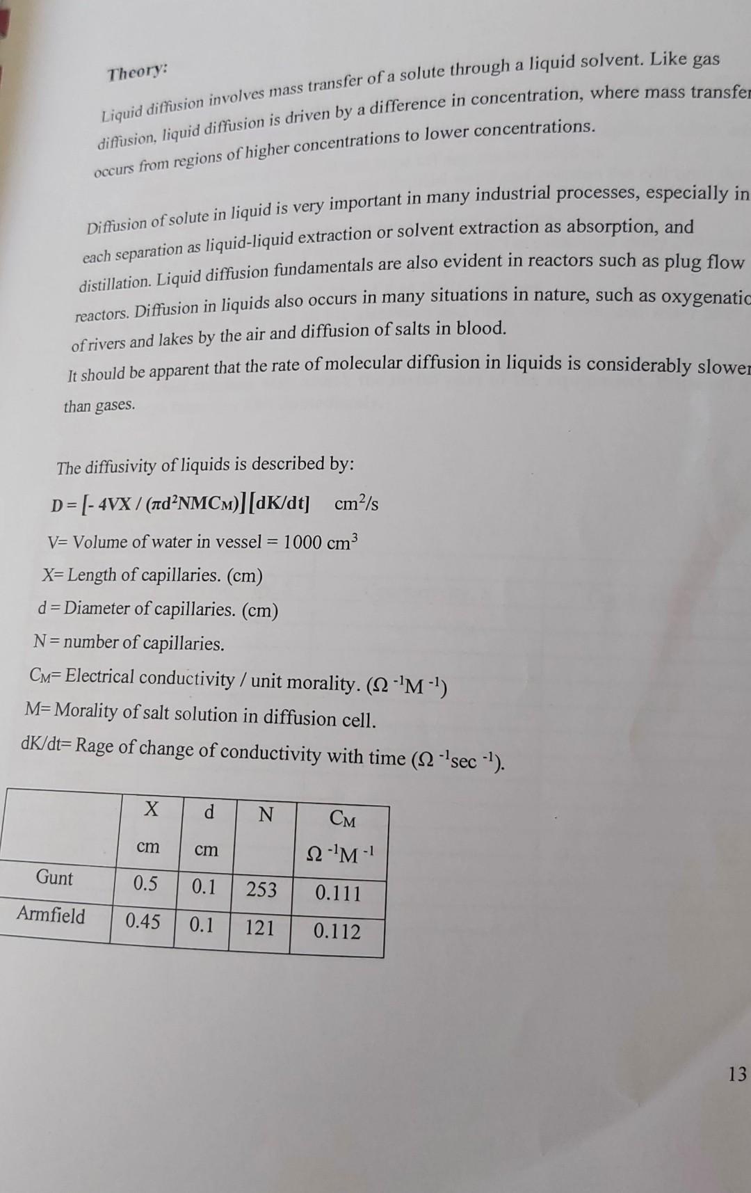 Solved Ohjecife: - To determine the diffusion coefficient of | Chegg.com