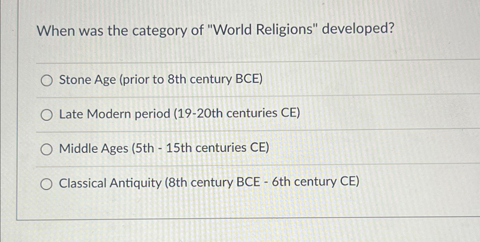 Solved When was the category of "World Religions" | Chegg.com