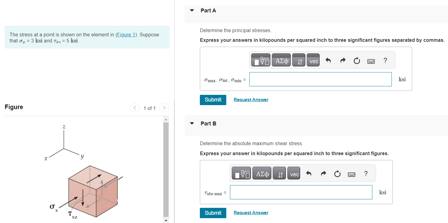 Solved Part AThe stress at a point is shown on the element | Chegg.com