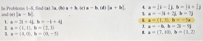 Solved In Problems 1-8, find (a) 3a, (b) a+b, (c) a−b, (d) | Chegg.com