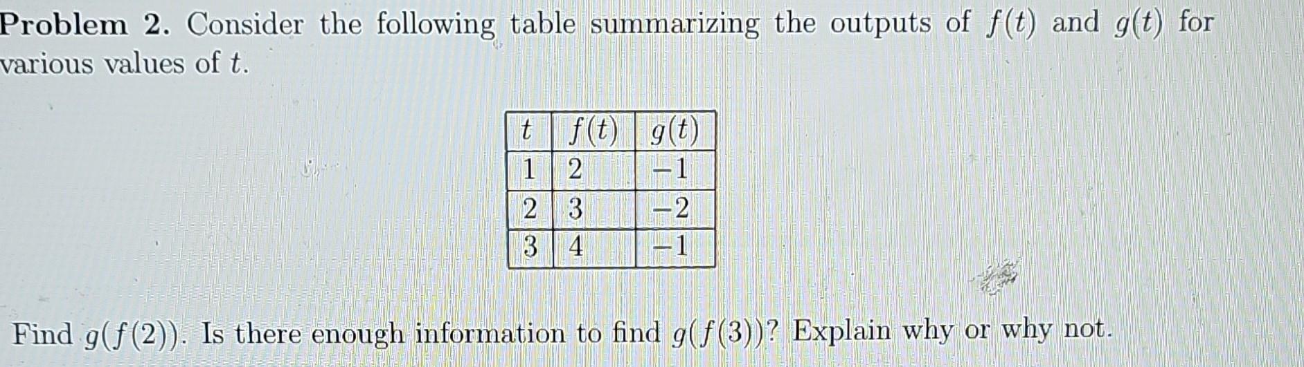Solved roblem 2. Consider the following table summarizing | Chegg.com