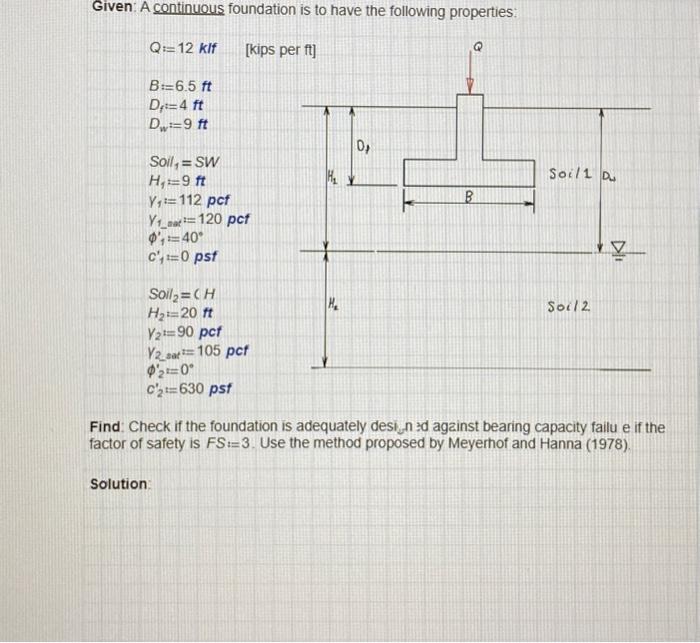 Solved Given: A continuous foundation is to have the | Chegg.com