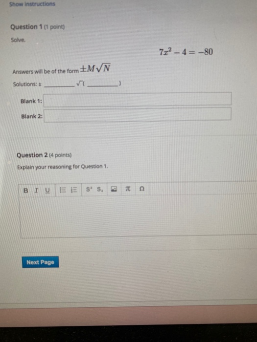 Solved Show instructions Question 1 (1 point) Solve. 7x? - | Chegg.com