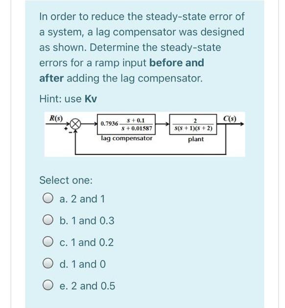 Solved In order to reduce the steady-state error of a | Chegg.com