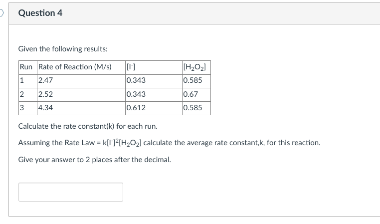 Solved Question 4Given the following results:Calculate the | Chegg.com