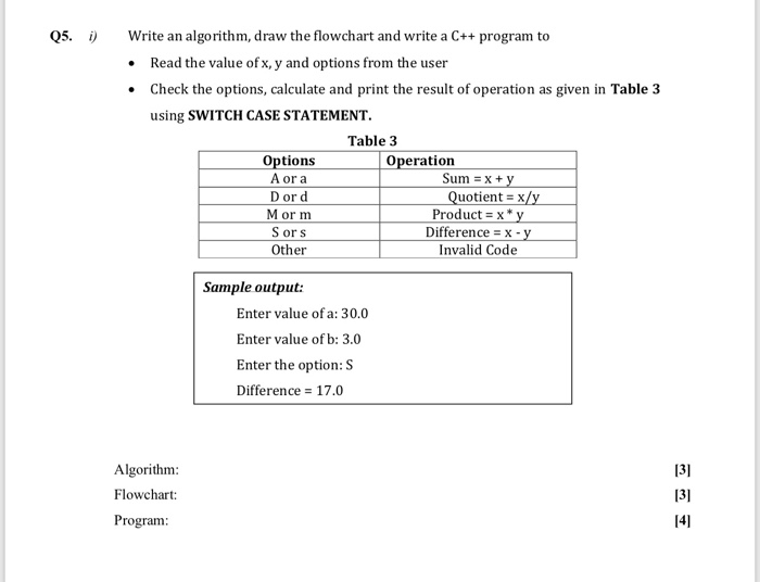 Solved Q5 Write An Algorithm Draw The Flowchart And Write 5778