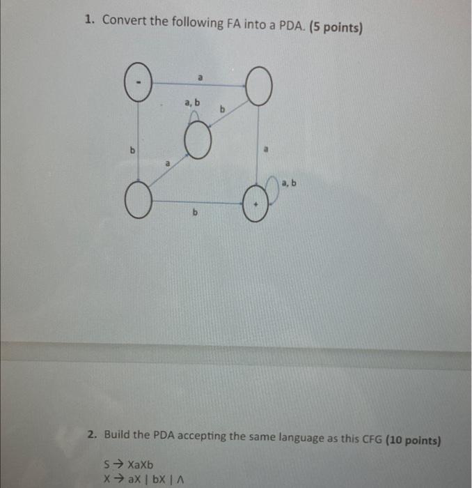 Solved 1. Convert the following FA into a PDA. (5 points) 2. | Chegg.com