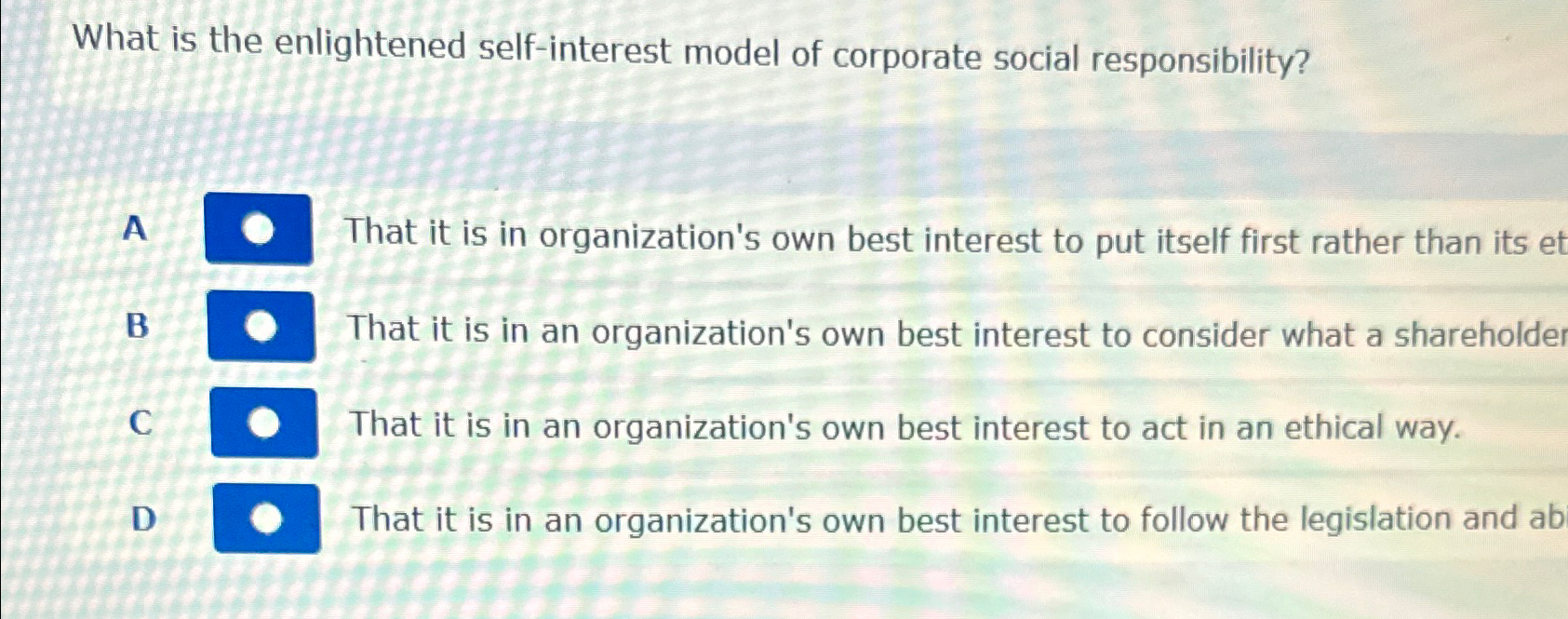 Solved What is the enlightened self-interest model of | Chegg.com