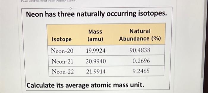 Solved Neon has three naturally occurring isotopes. | Chegg.com