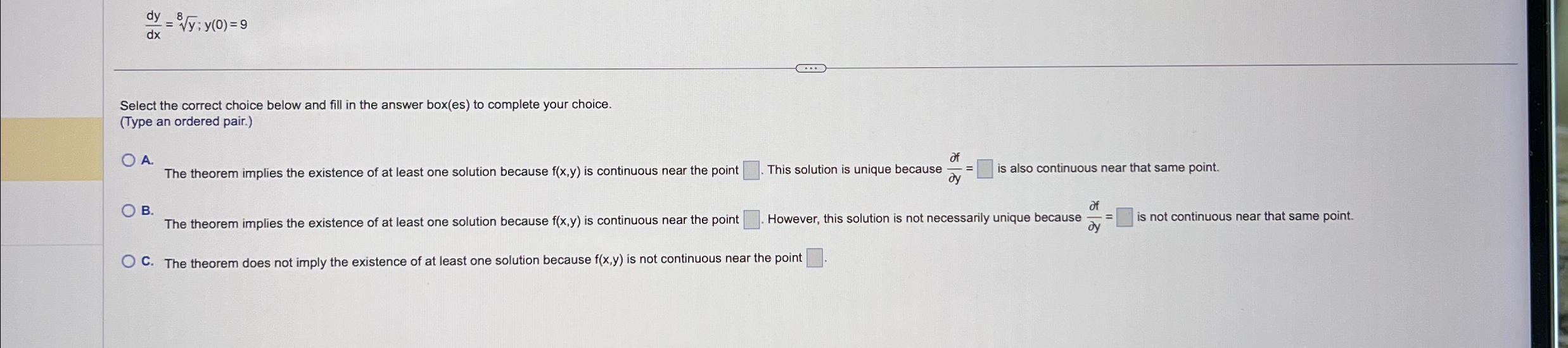 Solved dydx=y8;y(0)=9Select the correct choice below and | Chegg.com