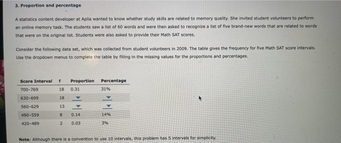 Solved 3. Proportion and percentage A statistics content | Chegg.com