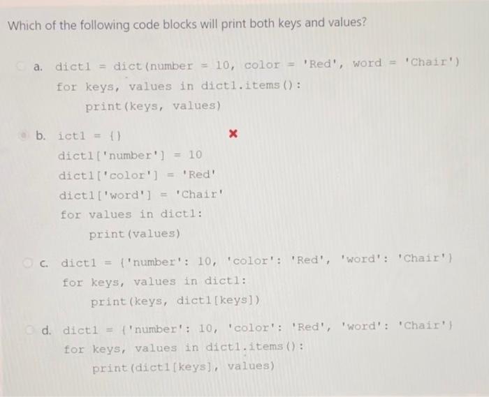 Solved hich of the following code blocks will print both | Chegg.com