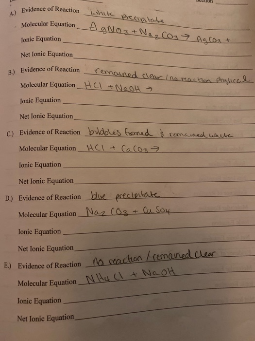 Solved white precipitate AgNO3 + Na2CO37 AgCO3 + A.) | Chegg.com