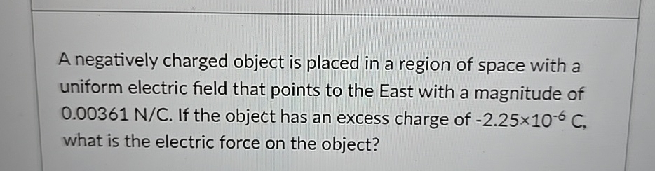 Solved A negatively charged object is placed in a region of | Chegg.com