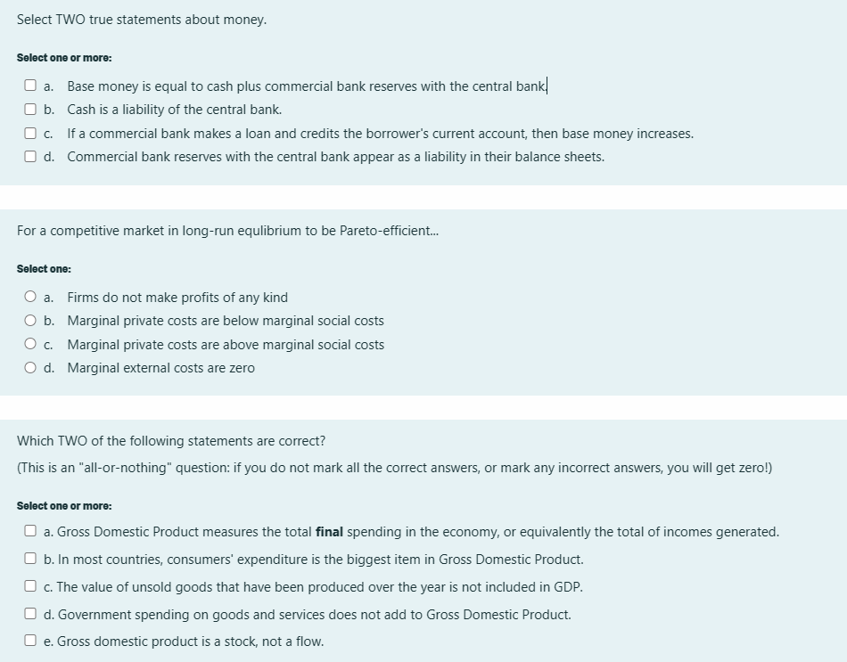 Solved Select TWO true statements about money.Select one or | Chegg.com