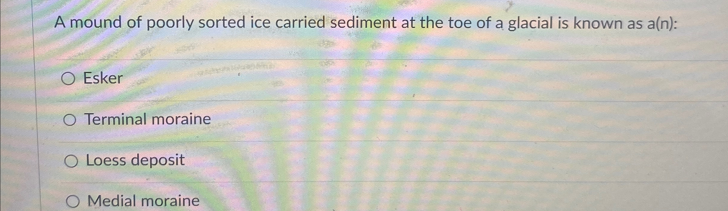 Solved A mound of poorly sorted ice carried sediment at the | Chegg.com