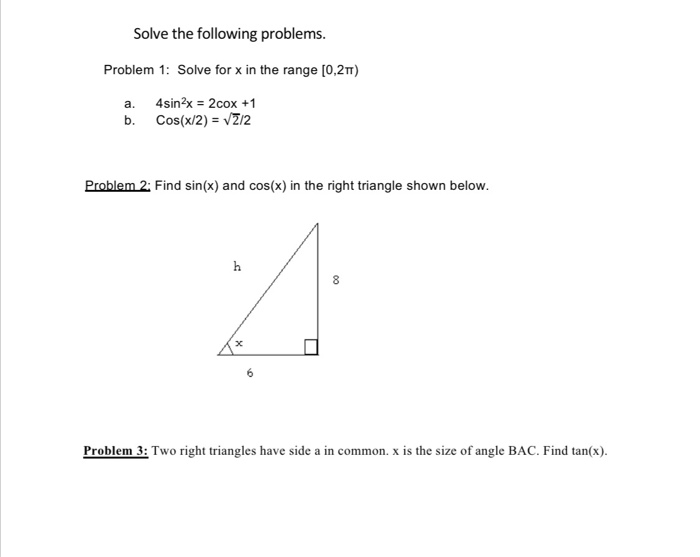 Solved Solve the following problems. Problem 1: Solve for x | Chegg.com