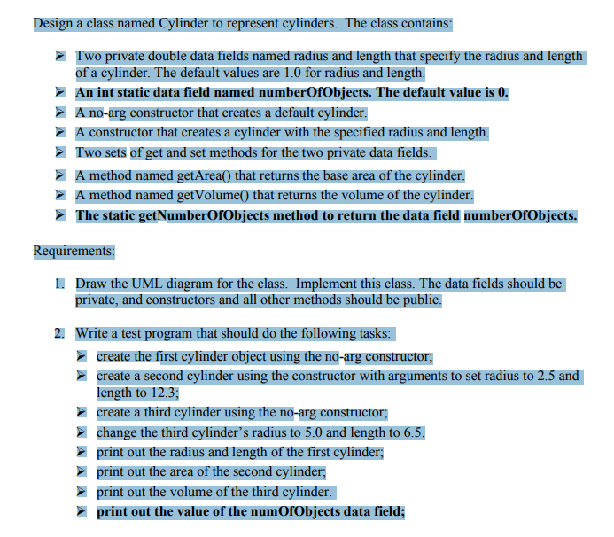 Solved Design a class named Cylinder to represent cylinders. | Chegg.com