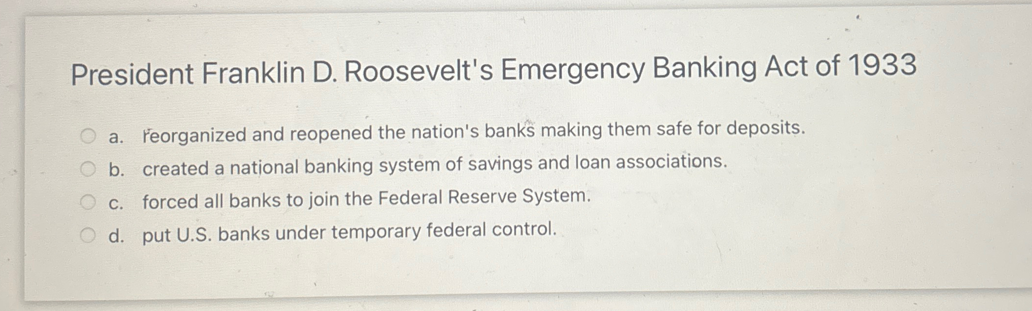 Solved President Franklin D. ﻿Roosevelt's Emergency Banking | Chegg.com