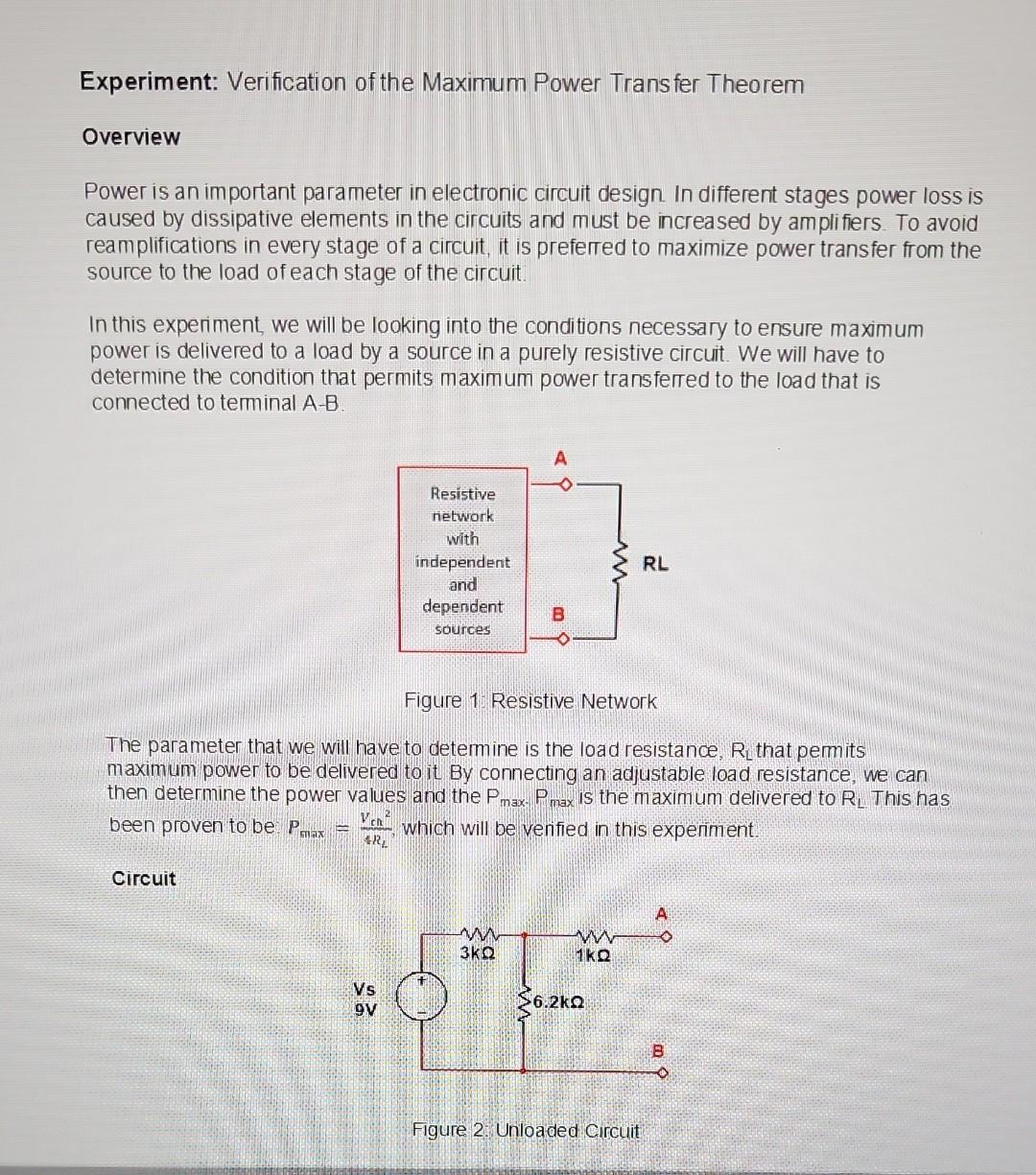 Solved Experiment: Verification of the Maximum Power | Chegg.com