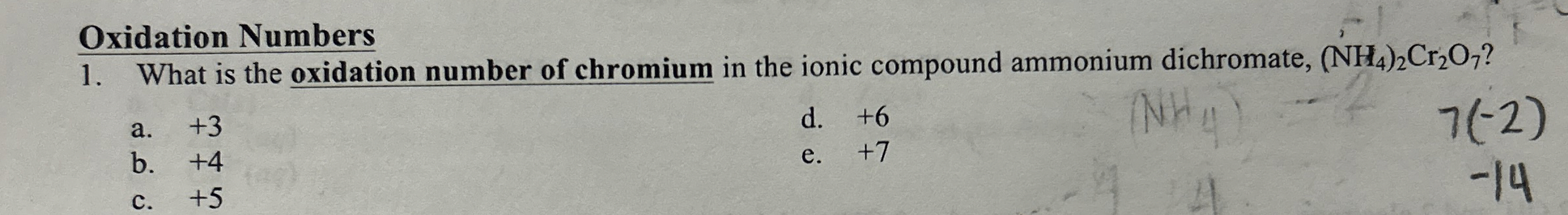 Solved Oxidation NumbersWhat is the oxidation number of | Chegg.com