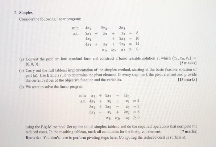 Solved 2. Simplex Consider the following linear program: sit | Chegg.com