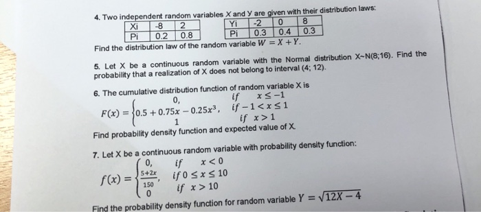 Solved 4. Two independent random variables X and Y are given | Chegg.com