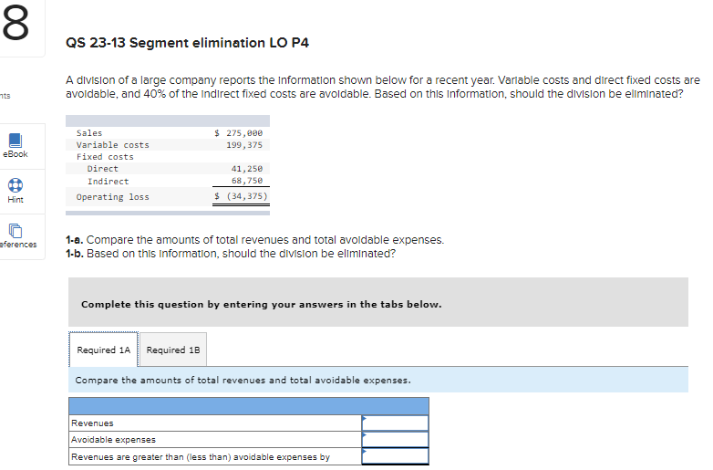 Solved QS 23-13 ﻿Segment elimination LO P4A division of a | Chegg.com