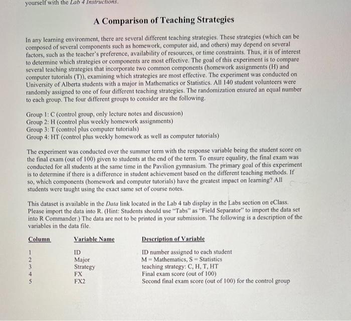 Solved A Comparison of Teaching Strategies In any leaming | Chegg.com