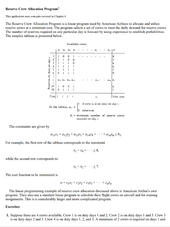 Solved Reserve Crew Allocation ProgramtThis application uscs | Chegg.com