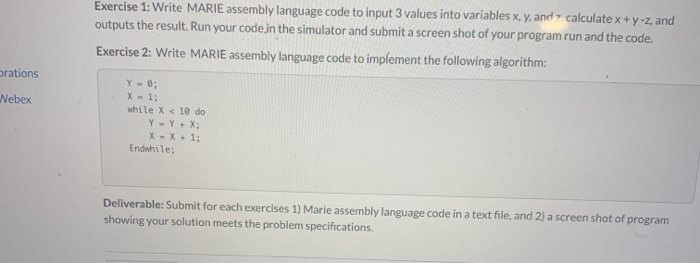 Solved Exercise 1: Write MARIE assembly language code to | Chegg.com