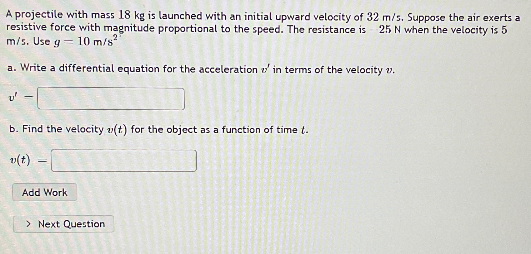 Solved A projectile with mass 18kg ﻿is launched with an | Chegg.com