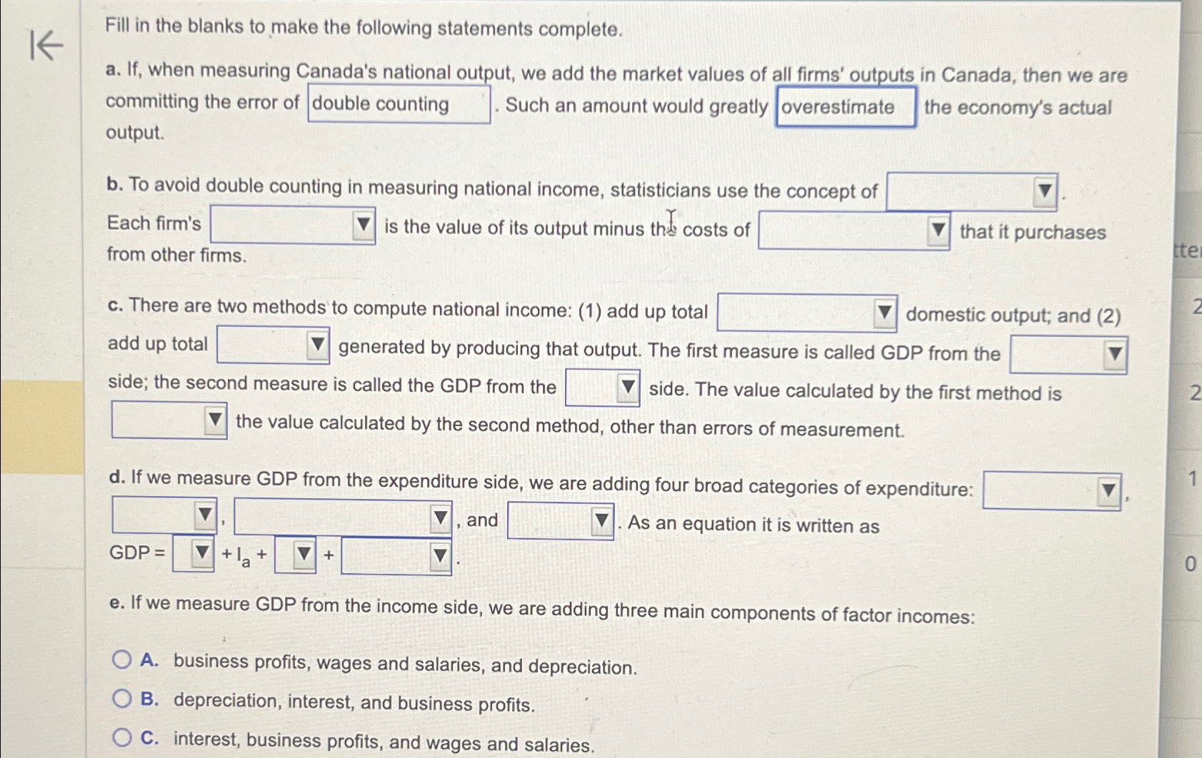 Solved Fill in the blanks to make the following statements | Chegg.com