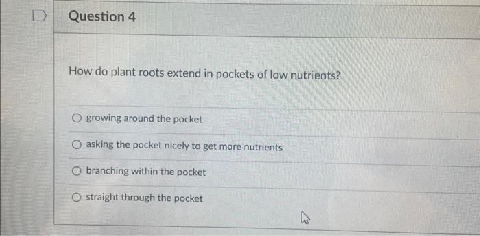 Solved How do plant roots extend in pockets of low | Chegg.com